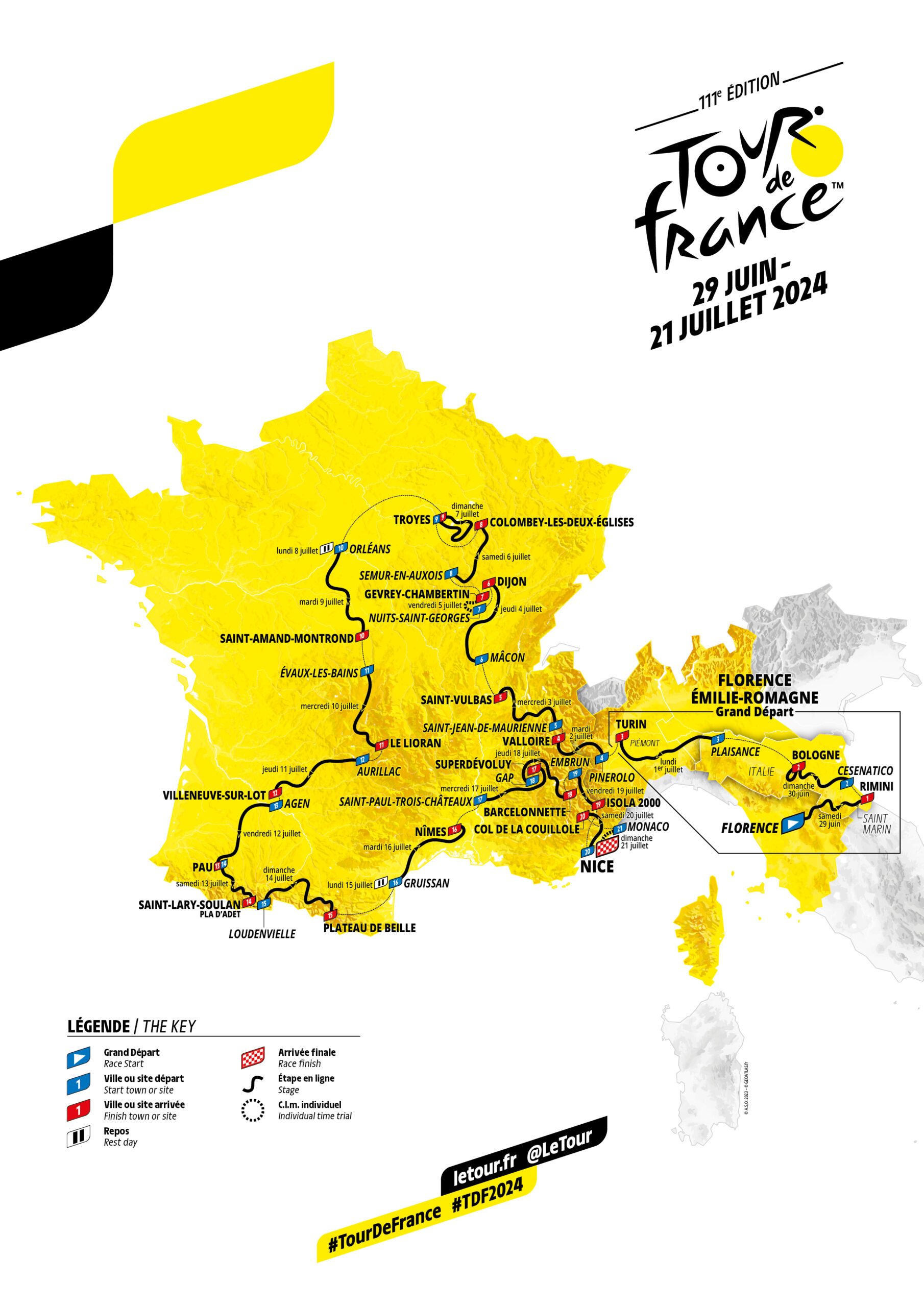 Vorschau: Strecke und Etappen der Tour de France 2024
